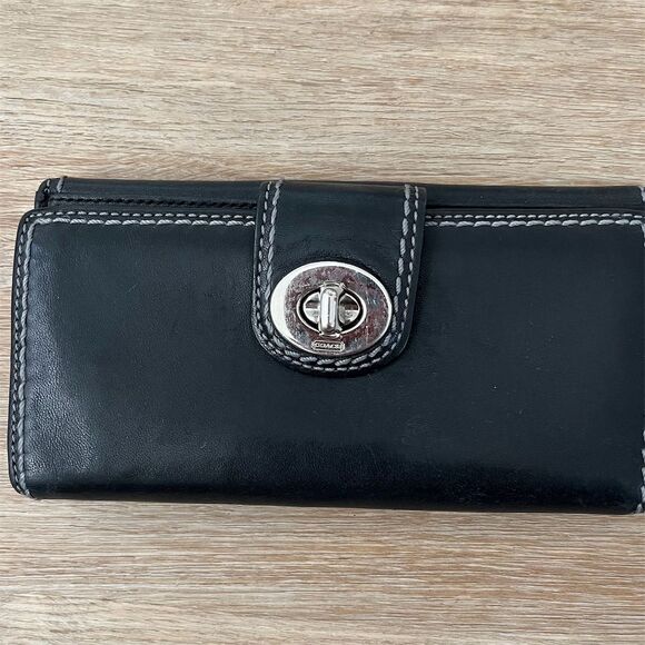 Coach | Accessories | Coach Womens Black Leather Bifold Wallet With ...